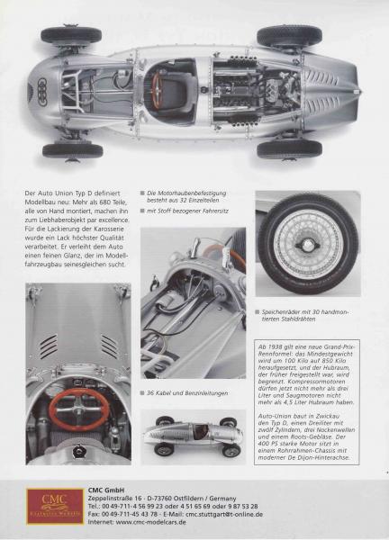 Dépliant Auto Union Type D _ 1938 | Modèles CMC | FABRICE LACHAVANNE ...