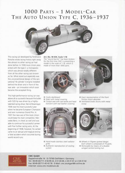 Dépliant Auto Union Type C _ 1936-1937 | Modèles CMC | FABRICE ...