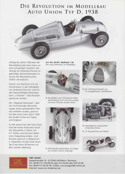 Dépliant Auto Union Type D _ 1938 | Modèles CMC | FABRICE LACHAVANNE ...